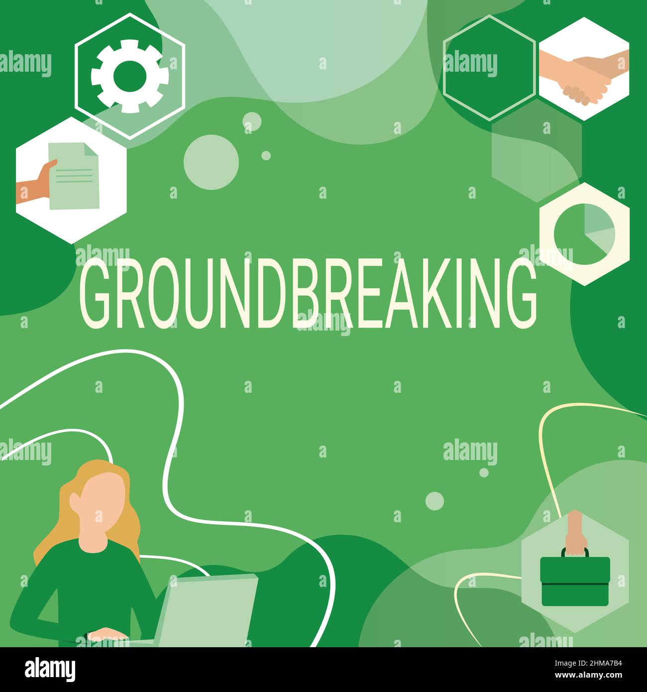 Sign displaying Ground Breaking. Word Written on Very new and a big ...