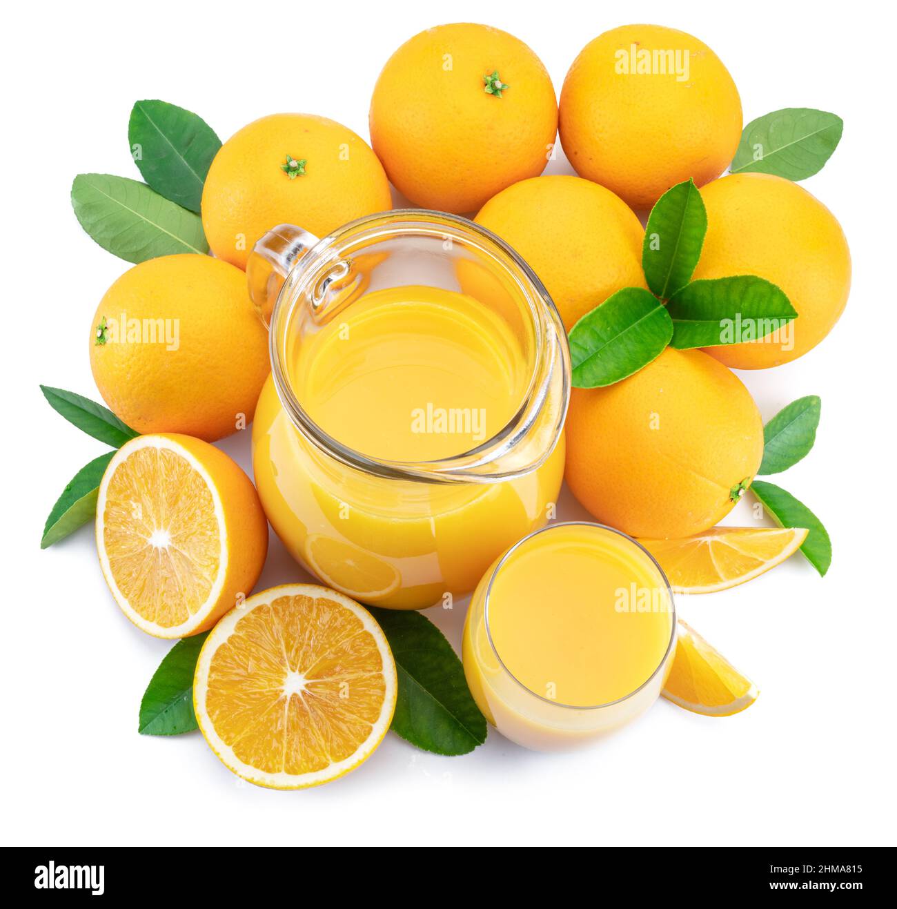 Yellow orange fruits and fresh orange juice isolated on white ...