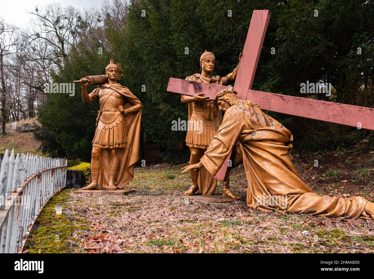 Lourdes, France - January 5, 2022: Way of the cross of Lourdes - third ...