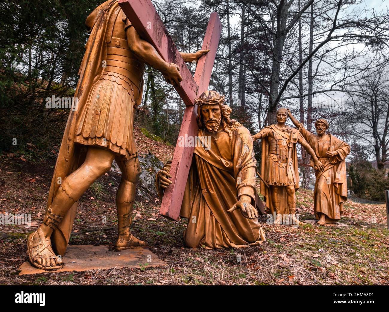 Lourdes, France - January 5, 2022: Way of the cross of Lourdes - third ...