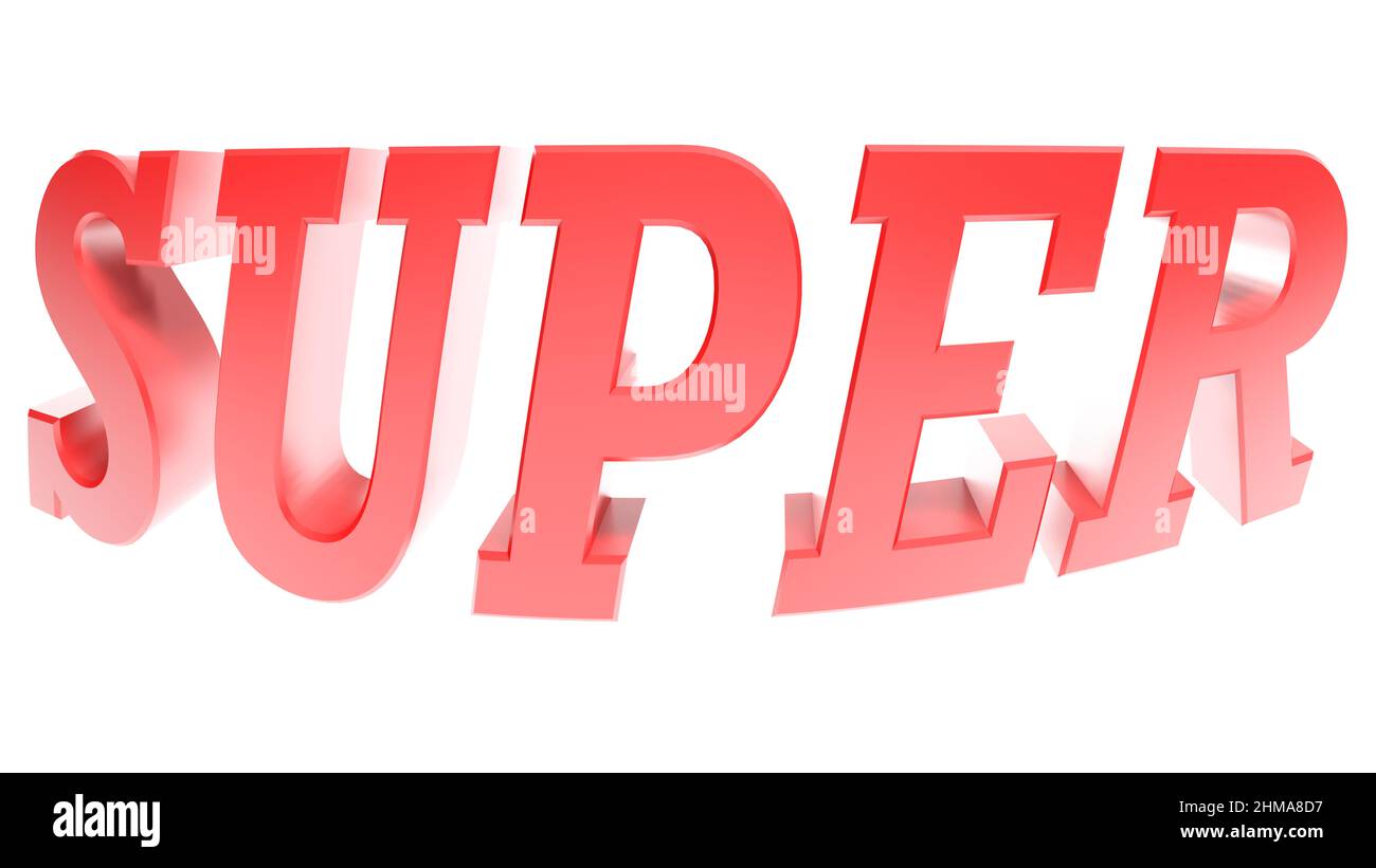SUPER red write on white background - 3D rendering illustration Stock ...