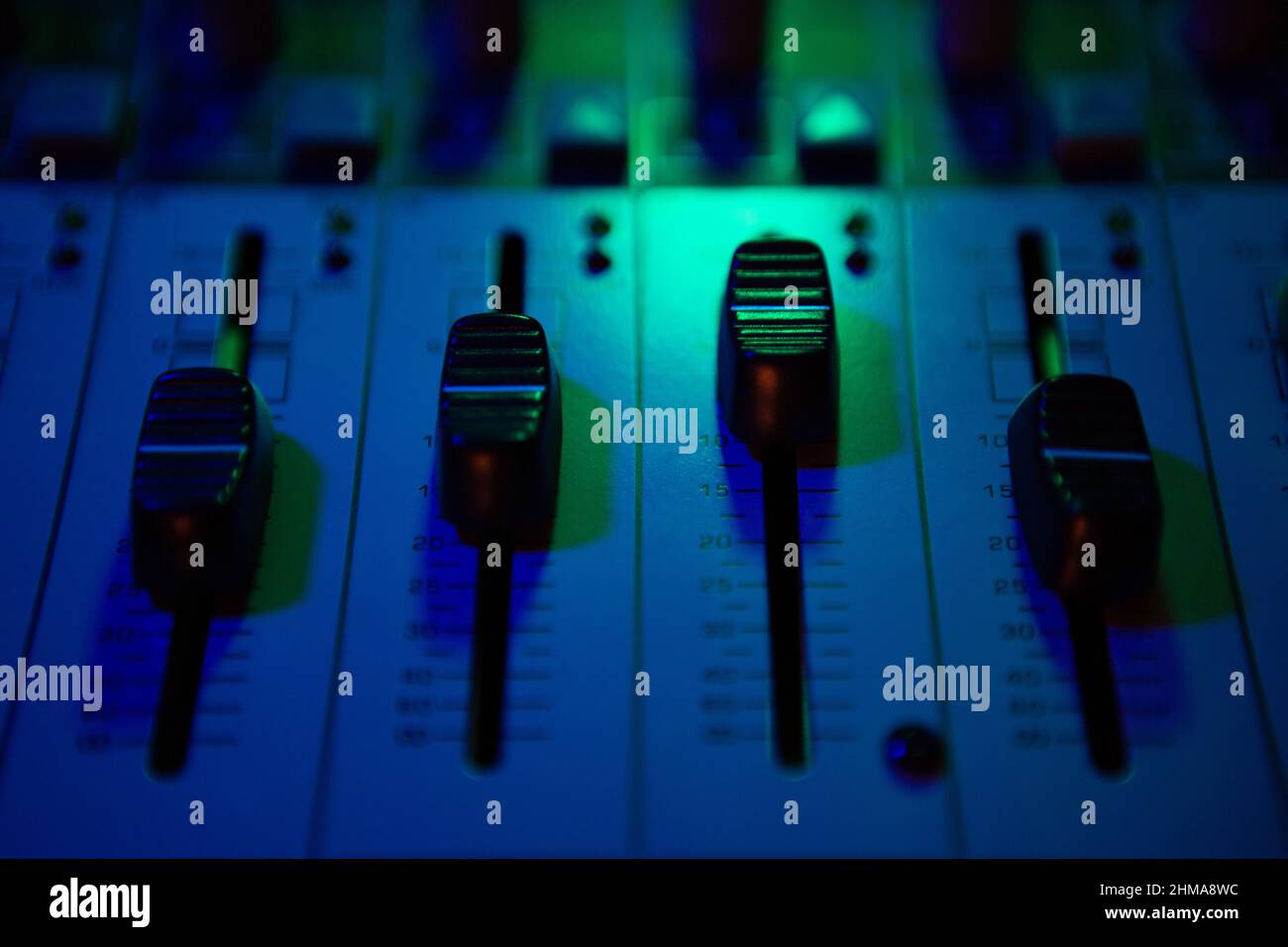 sound mixer and faders close up DJ disco music Stock Photo - Alamy