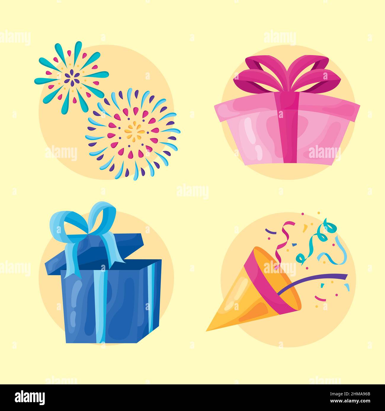 party celebration gifts and fireworks icons Stock Vector Image & Art ...