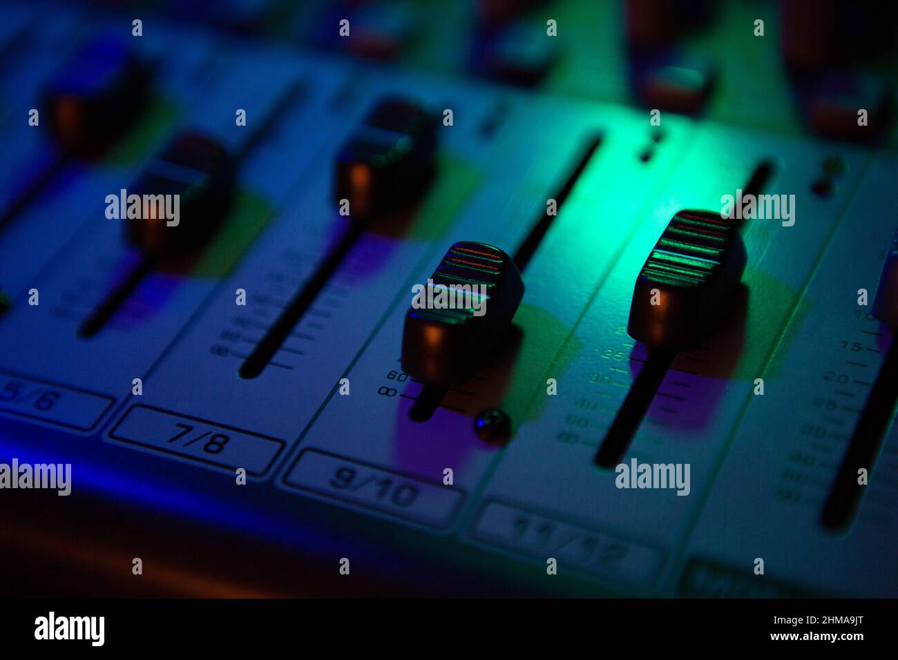 sound mixer and faders close up DJ disco music Stock Photo - Alamy