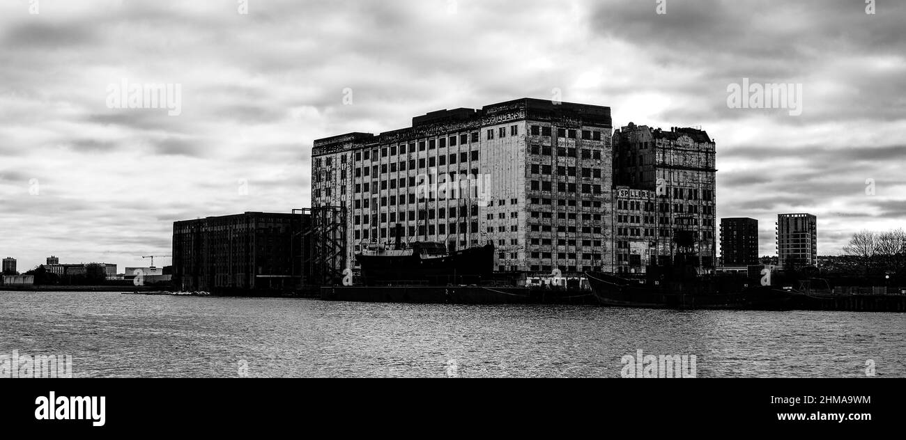 The derelict millennium mills Black and White Stock Photos & Images - Alamy