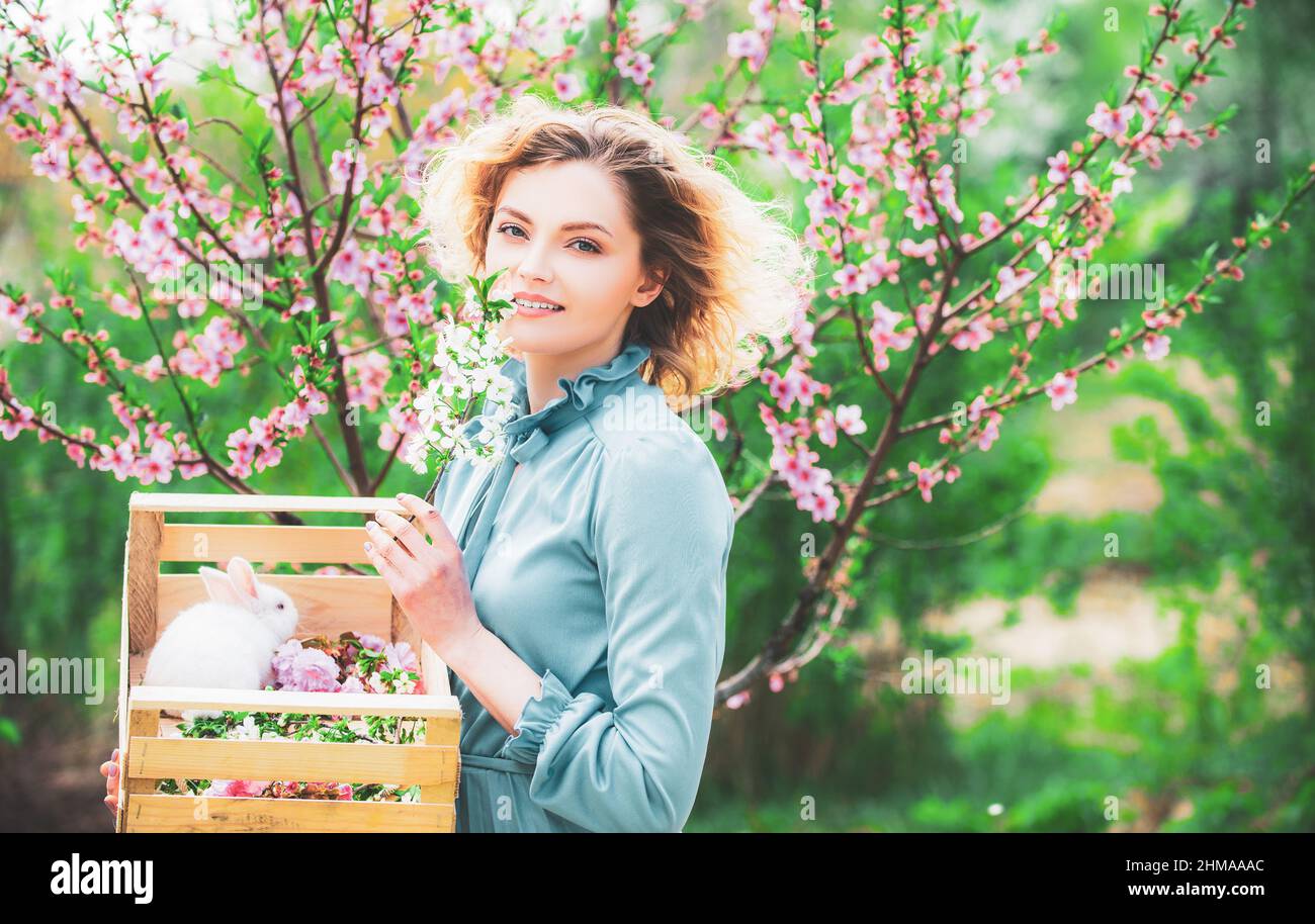 Cute female farmer working on spring field. Spring woman on Background ...