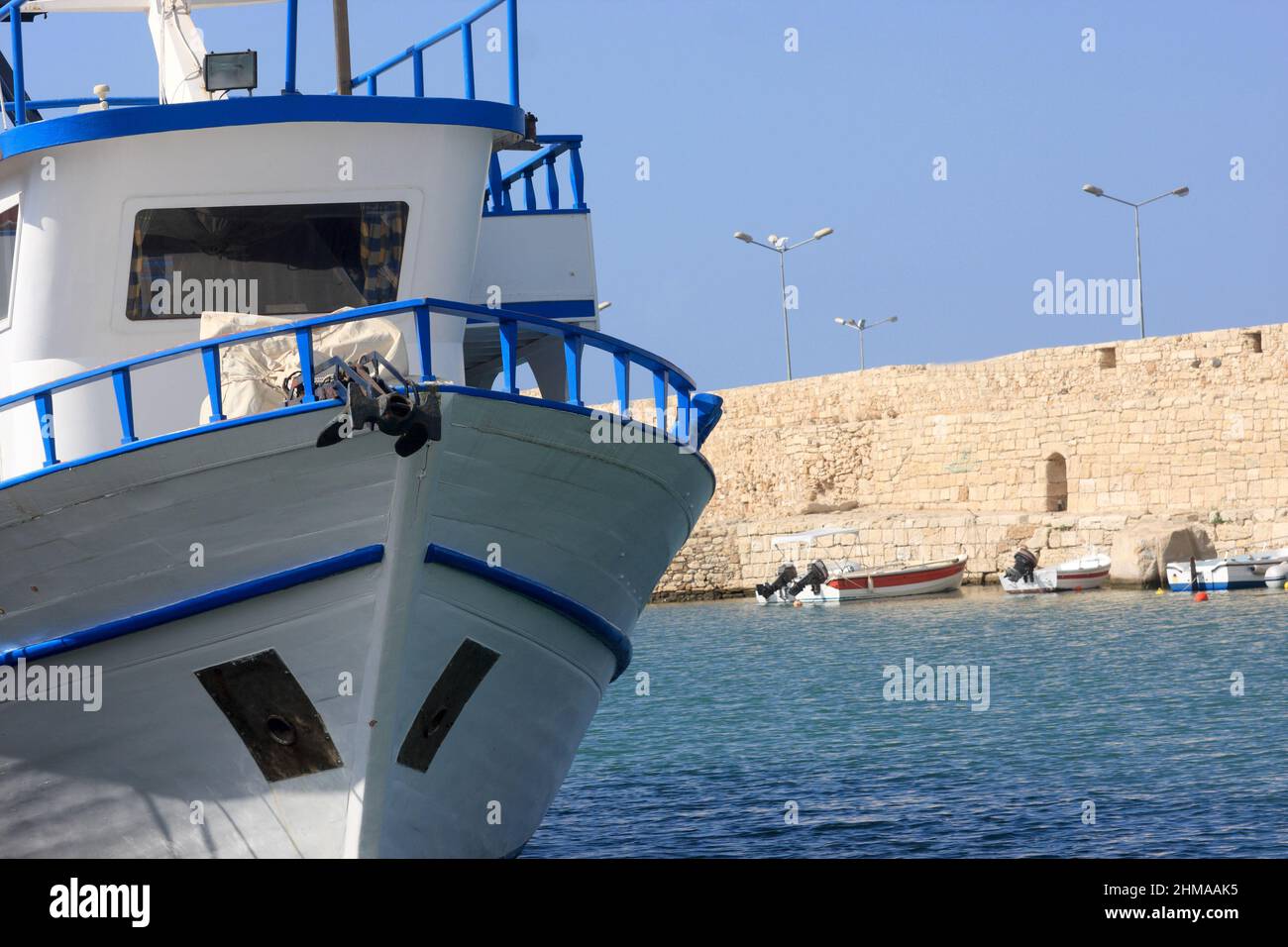 The white yacht is anchored in harbor of Retimo, crete Stock Photo - Alamy