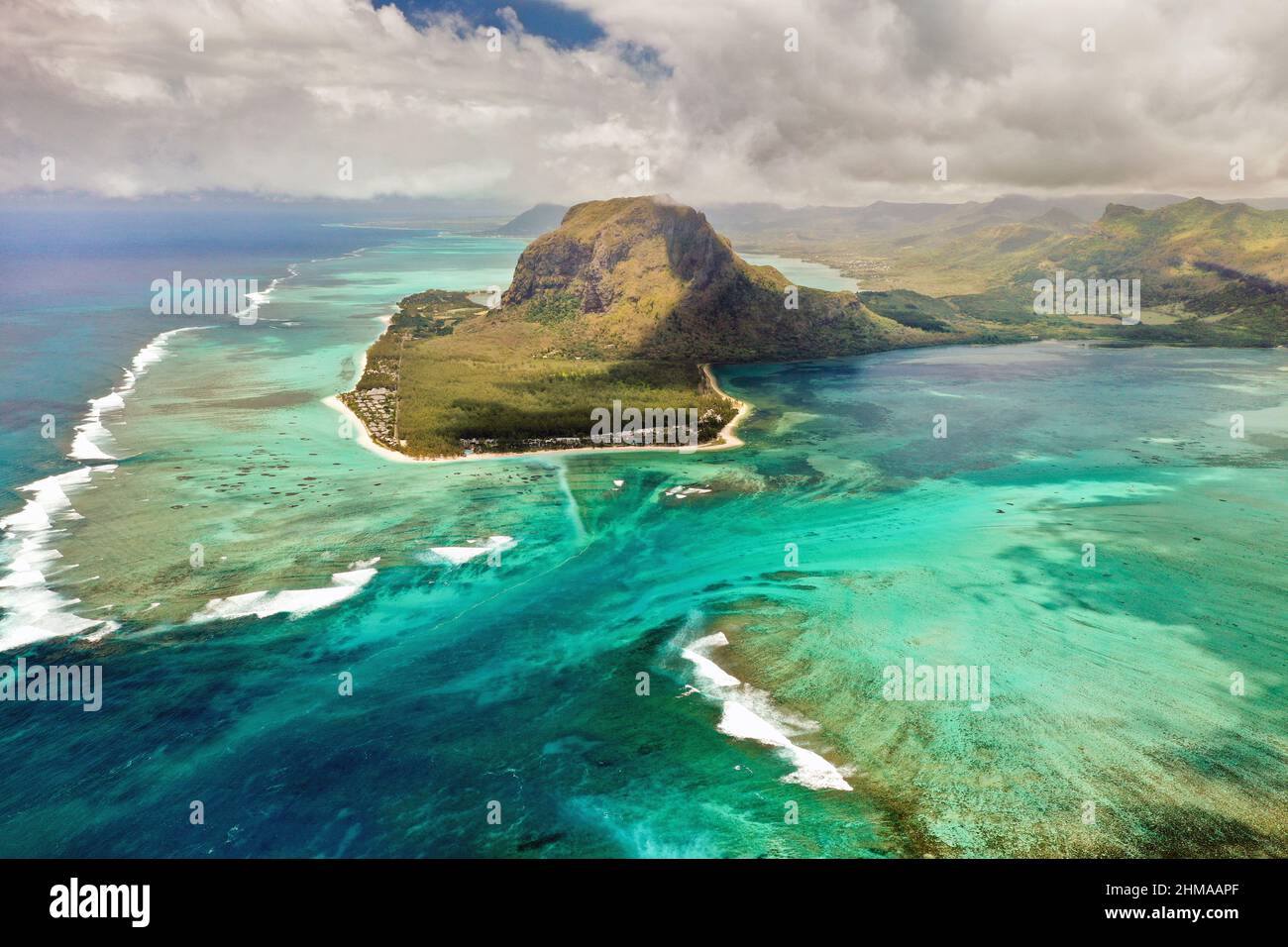 Aerial view of Le Morne Brabant mountain which is in the World Heritage ...