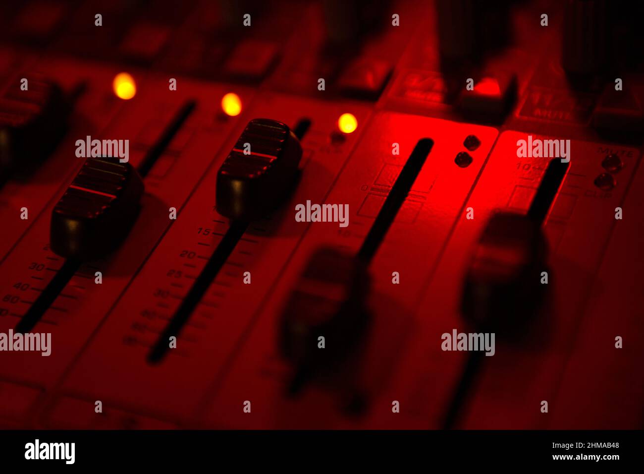 sound mixer and faders close up DJ disco music Stock Photo - Alamy
