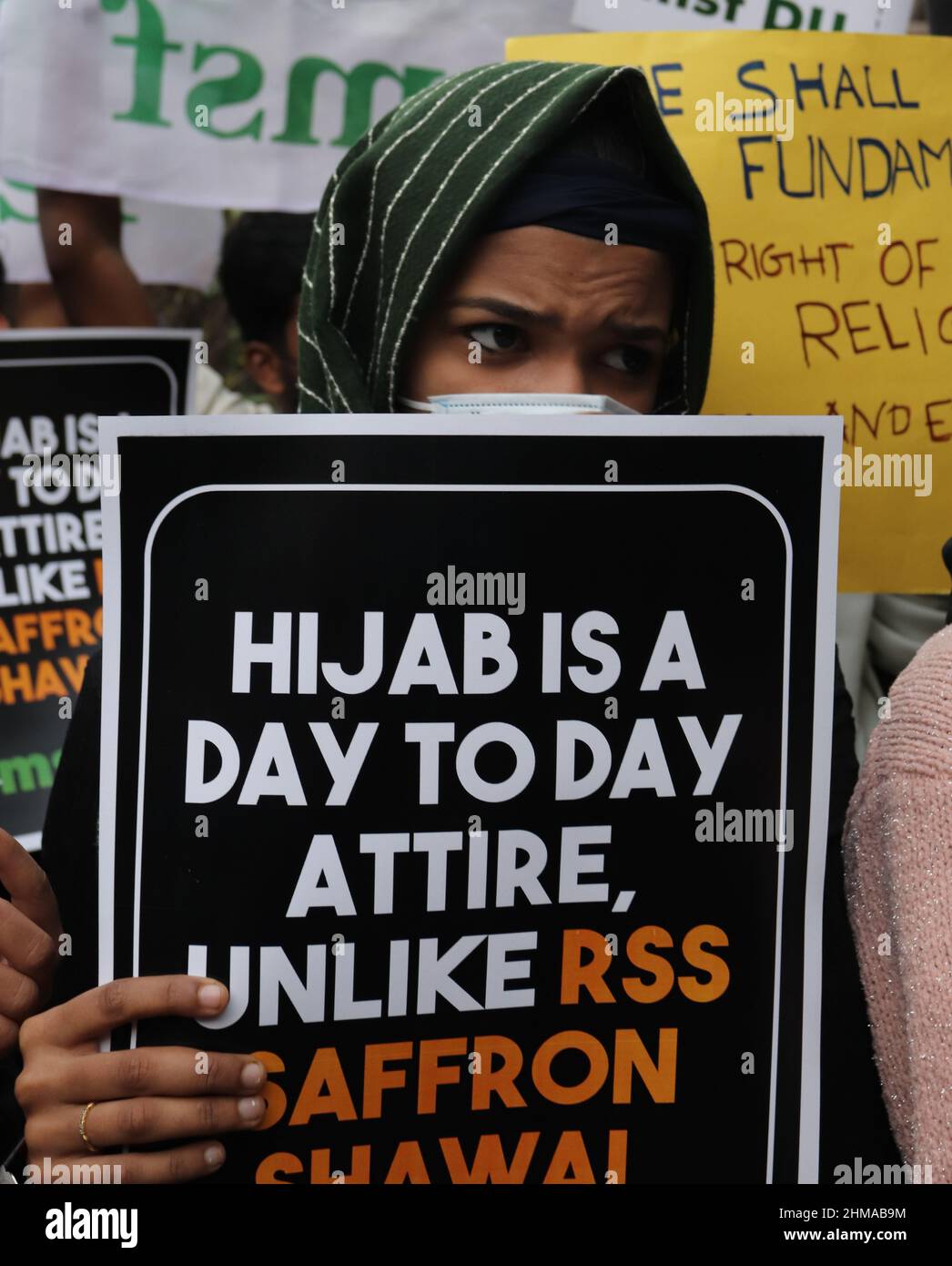 New Delhi, India. 08th Feb, 2022. An Indian Muslim student activist ...