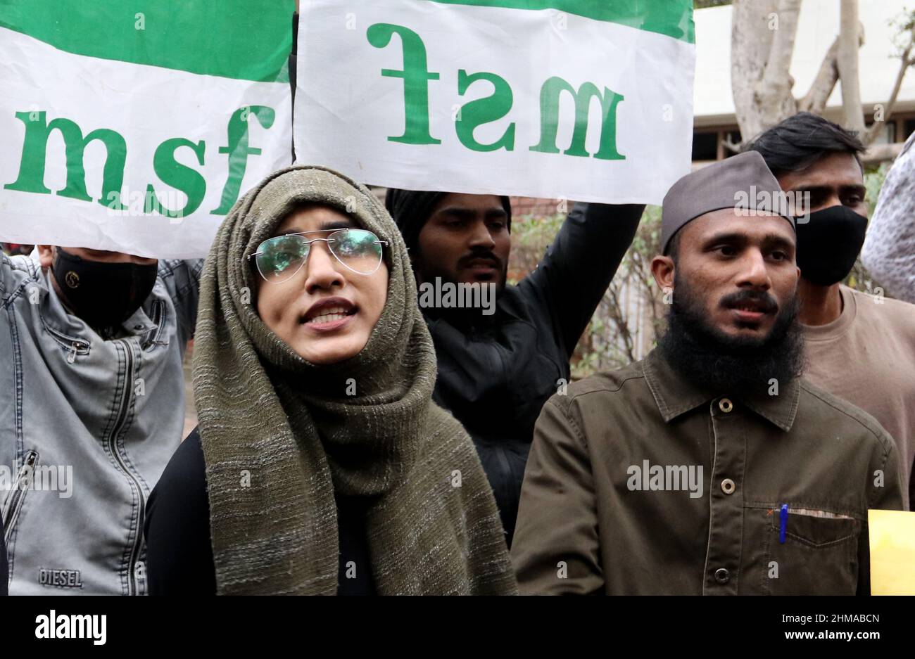 New Delhi, India. 08th Feb, 2022. Indian Muslim students activists ...