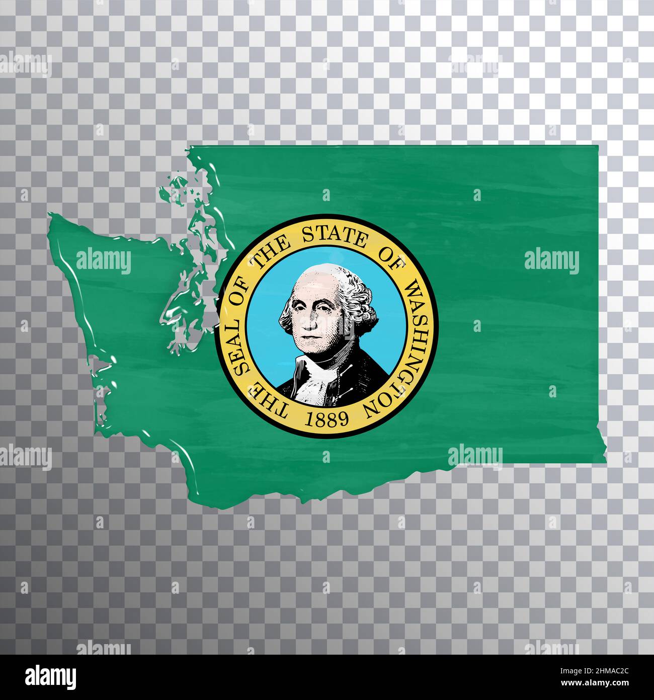 Washington flag and map, transparent background, Clipping path Stock ...
