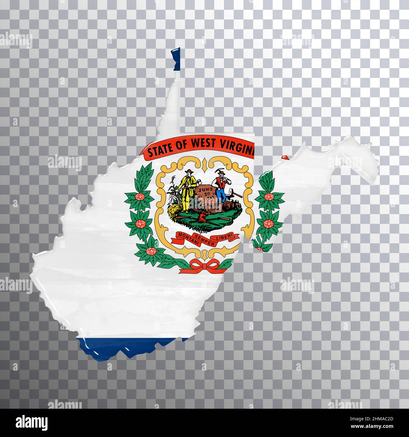 West Virginia flag and map, transparent background, Clipping path Stock ...