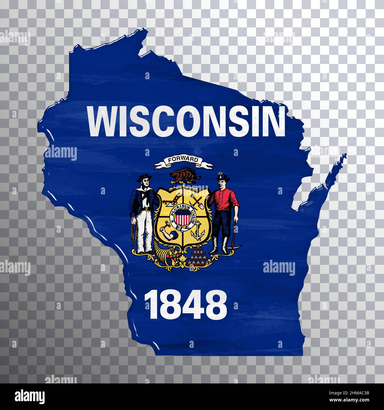 Wisconsin flag and map, transparent background, Clipping path Stock ...