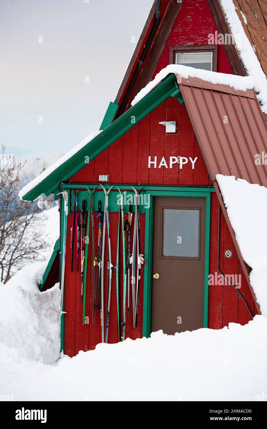 Small A frame cabin at Hatcher Pass in Alaska Stock Photo - Alamy
