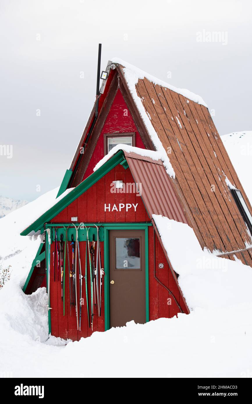 Small A frame cabin at Hatcher Pass in Alaska Stock Photo - Alamy