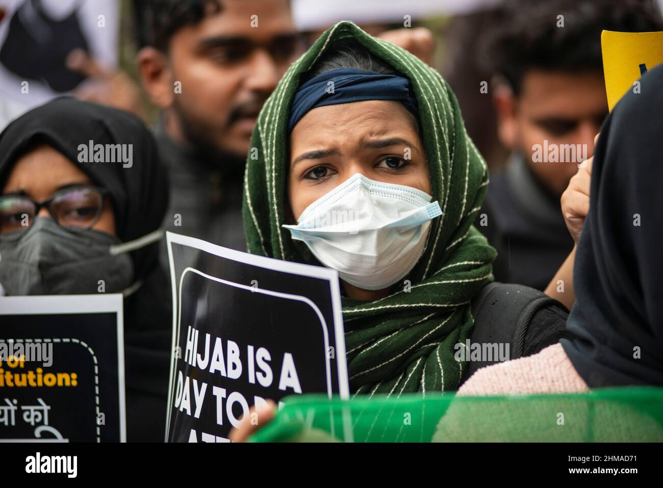 New Delhi, India. 08th Feb, 2022. A member of Muslim Students ...