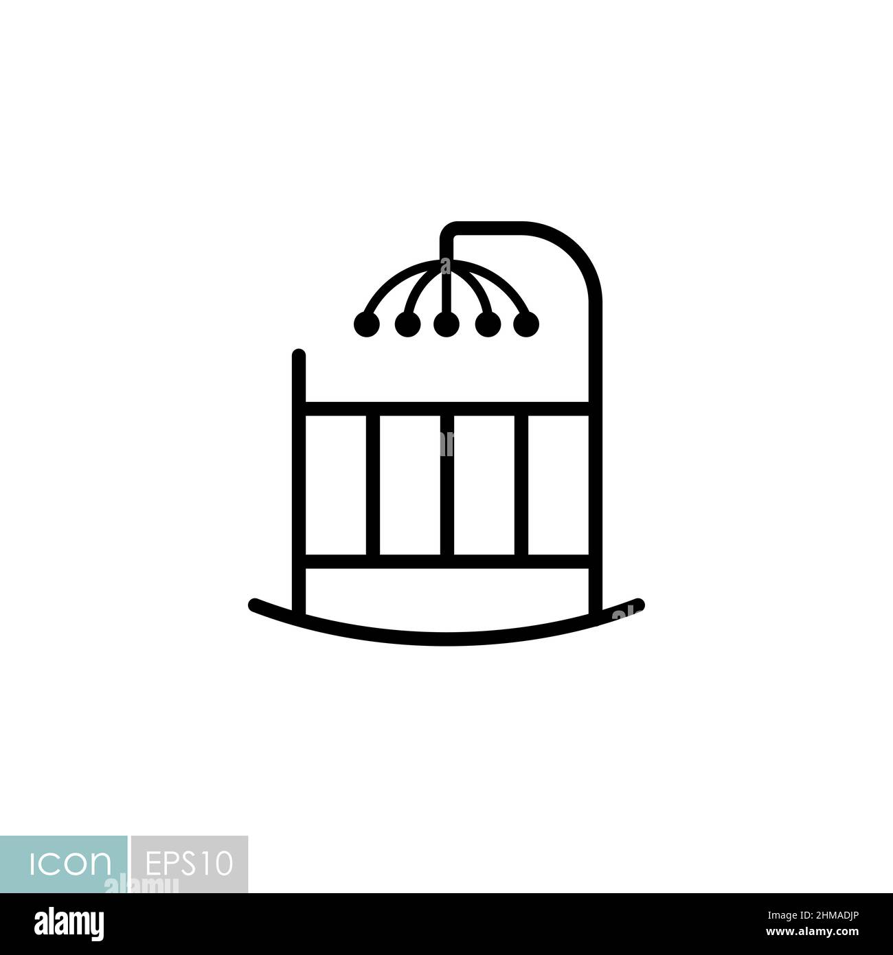 Baby cradle bed with hanging toys vector icon. Graph symbol for ...