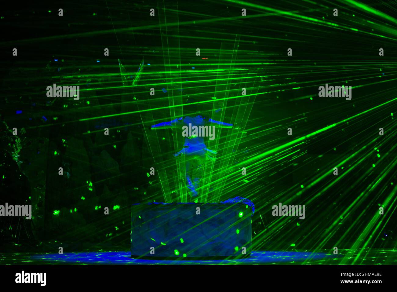 circus laser show performance in complete darkness Stock Photo - Alamy