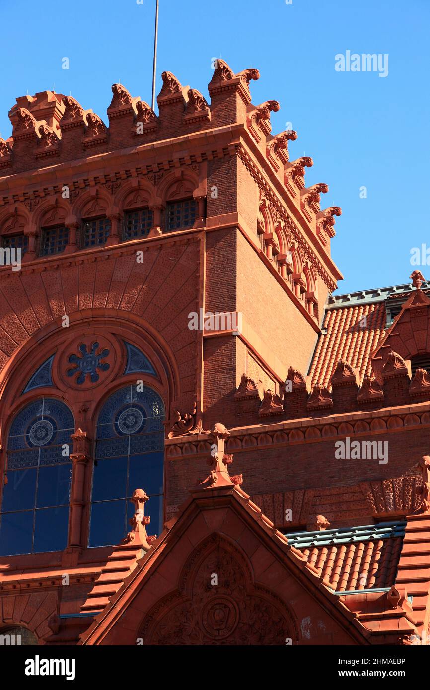 A closed up view of the architectural details of Fisher Fine Arts ...