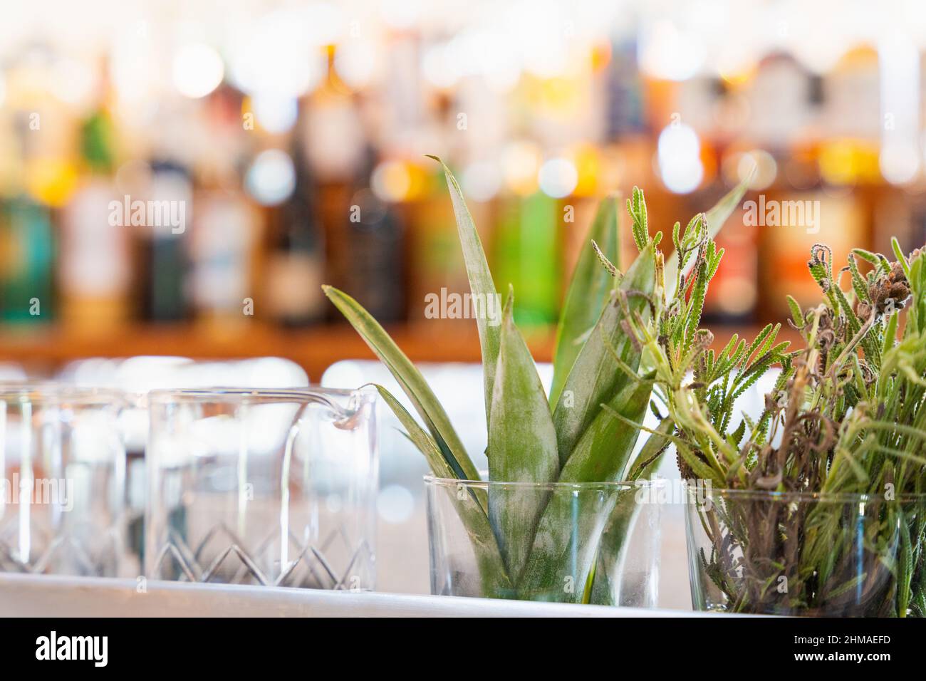 Cocktail mixing containers and garnishes at a bar Stock Photo - Alamy