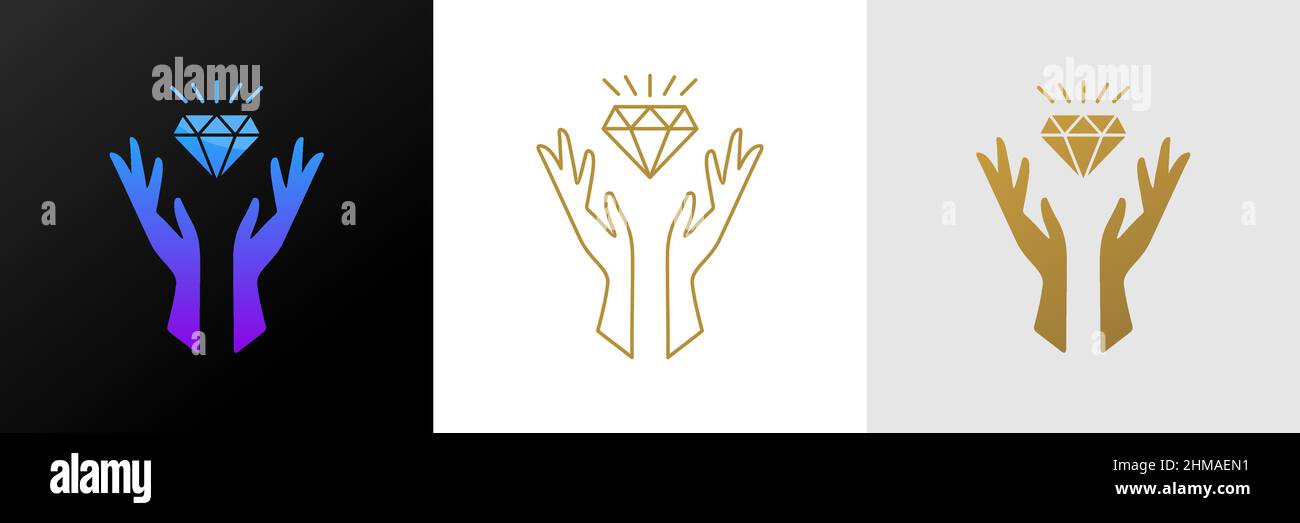 Hand and diamand vector logo icon. Graph symbol forjewelry web site and ...