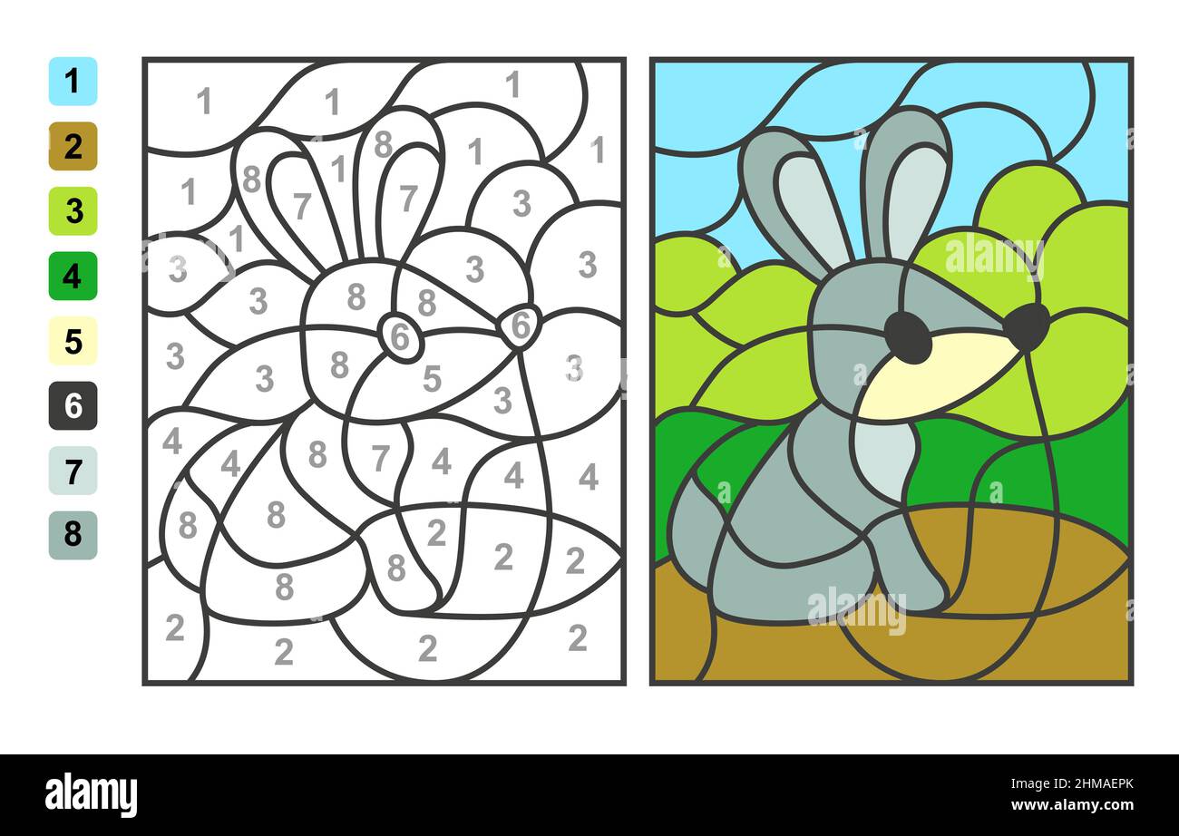 Simple vector coloring wild animal hare or rabbit, color by numbers ...