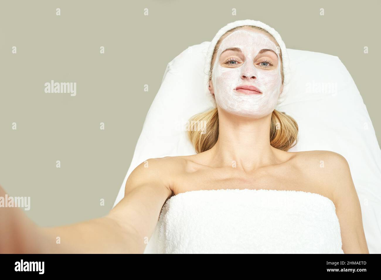 Portrait of moisturizing clay mask for medical design. Woman skin ...