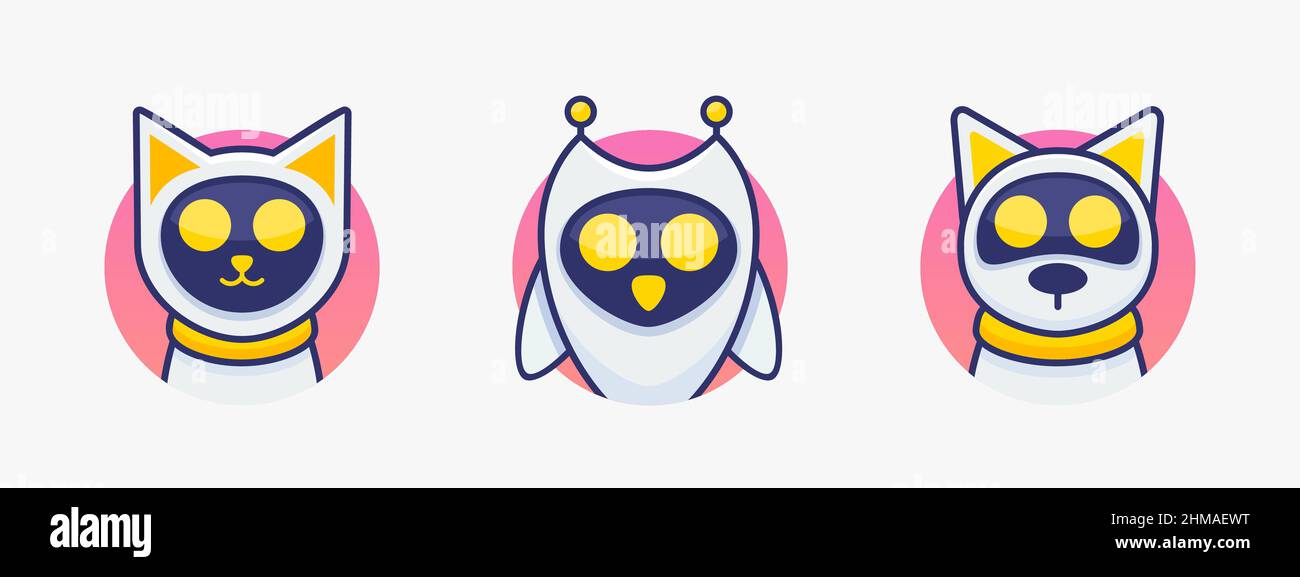 Concept of facial animal avatar chatbot, cat, dog and owl. Graph symbol ...
