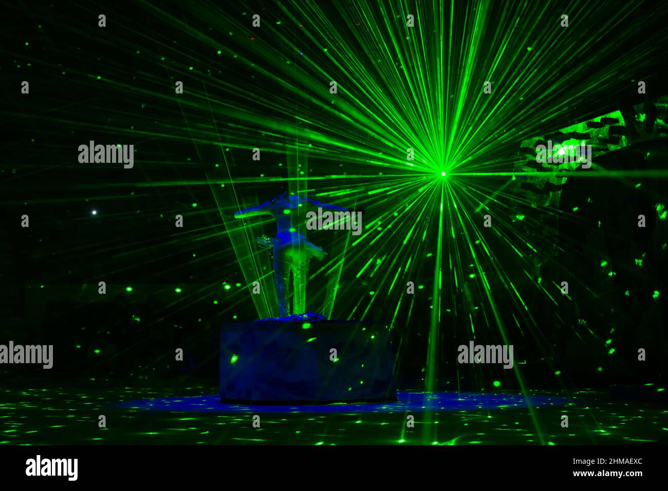 circus laser show performance in complete darkness Stock Photo - Alamy