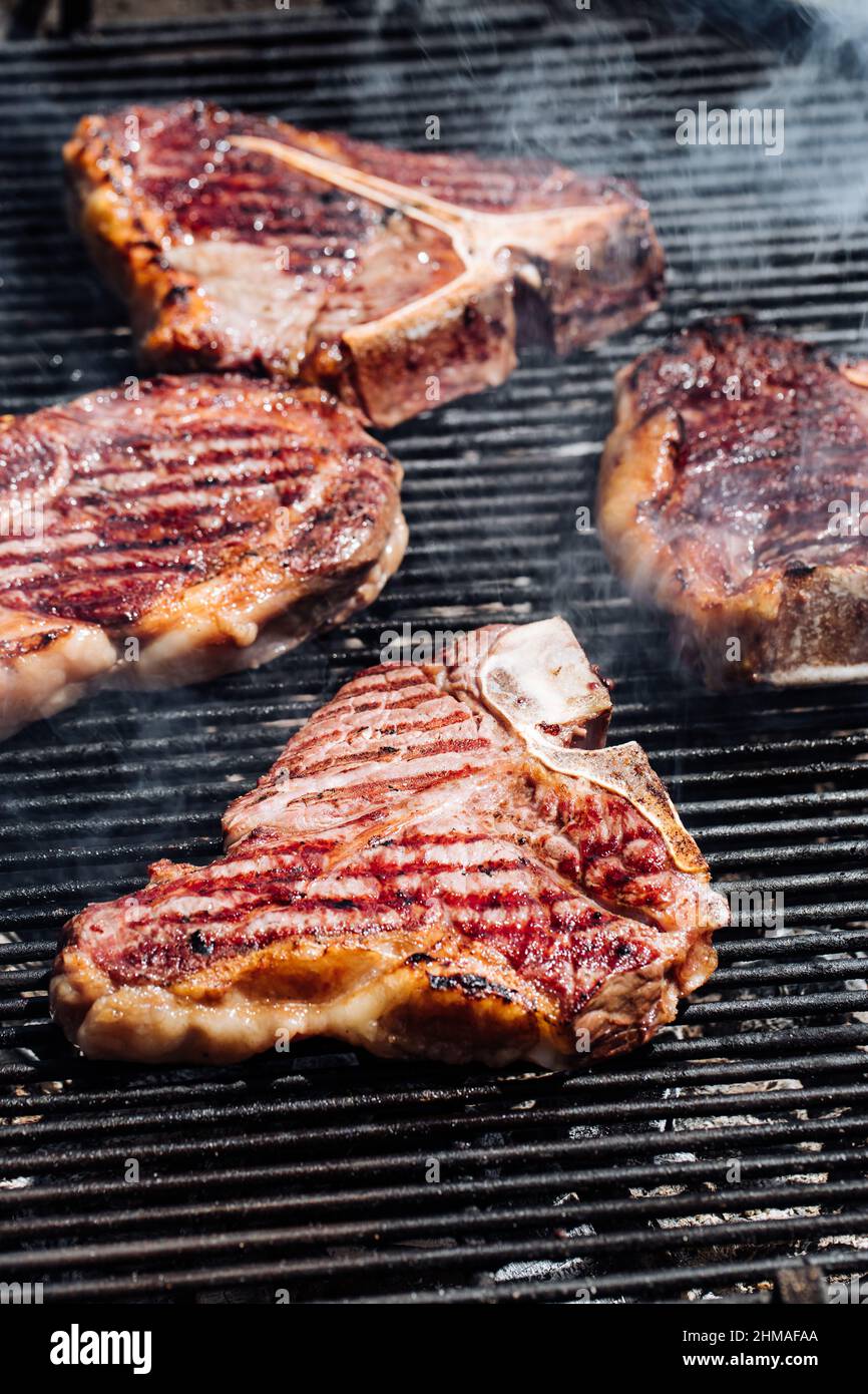 Various steak selection including rib eye, t-bone, fillet steak and ...