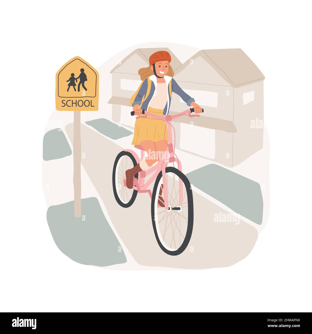 Going to school by bike isolated cartoon vector illustration. Young teen with backpack riding ...