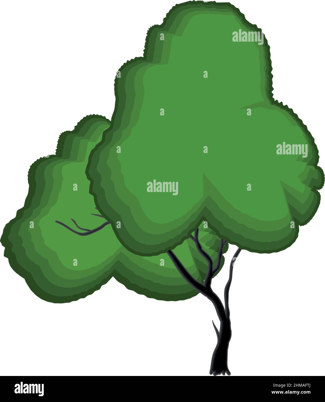 Realistic green sprawling tree isolated on white background - Vector ...
