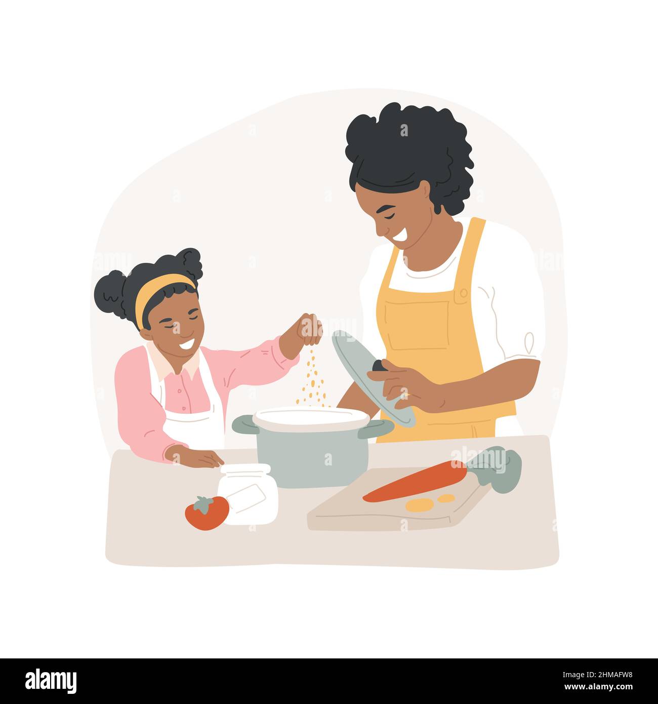 Cooking with mom isolated cartoon vector illustration. Child cooking ...