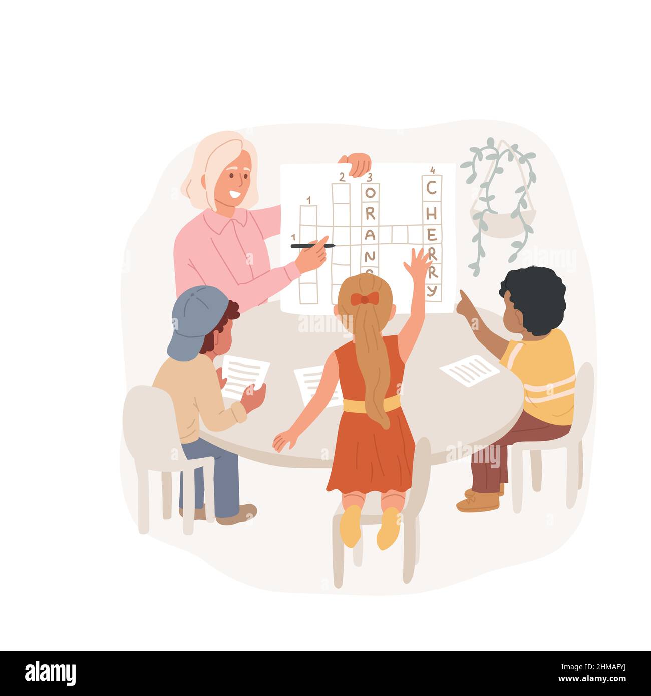 Solve crossword puzzle isolated cartoon vector illustration. Create ...