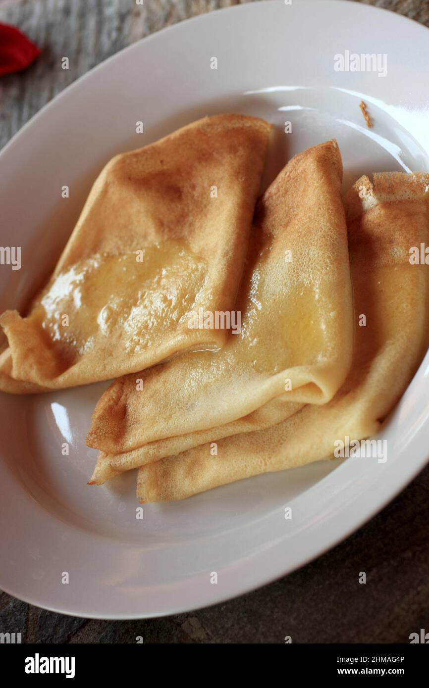 Pancakes with melted butter - traditional russian breakfast Stock Photo ...