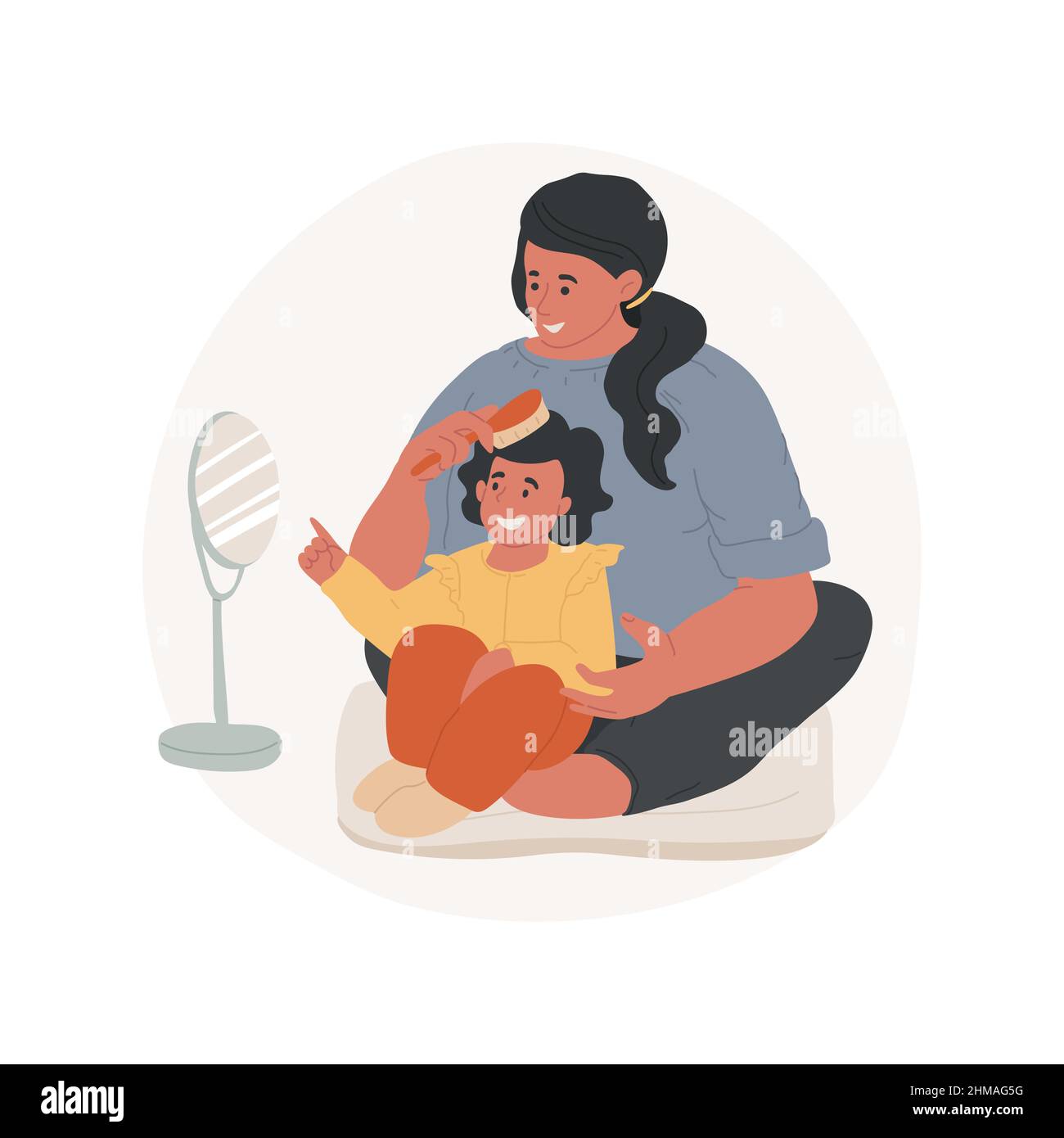 Teach brushing hair abstract concept vector illustration. Children self ...