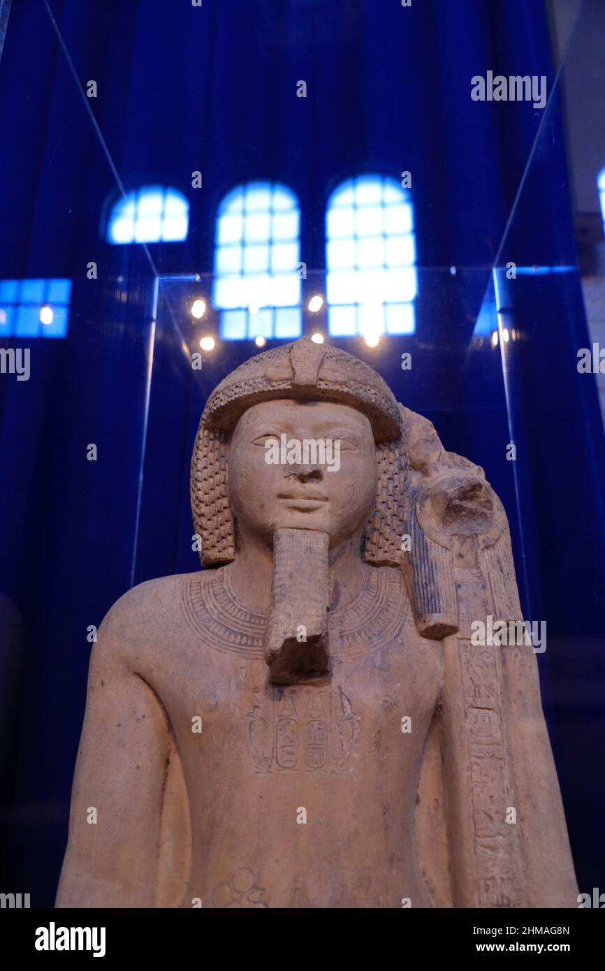 A closed up view of the statue of Ramesses III display in Egypt ...