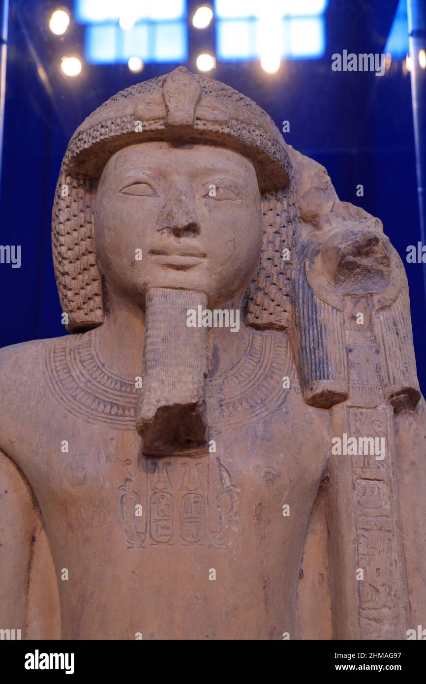 A closed up view of the statue of Ramesses III display in Egypt ...