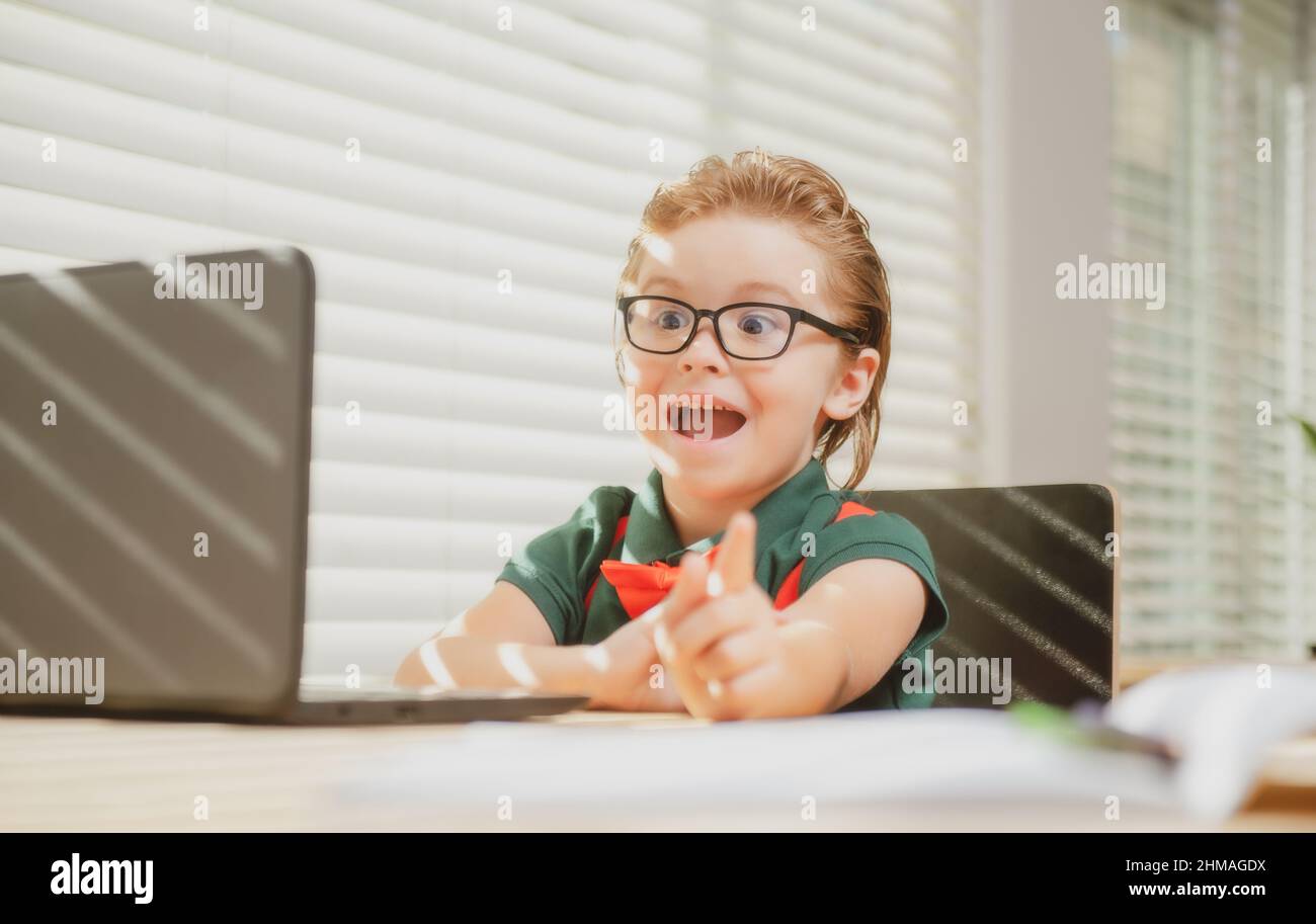 Smart school pupil kid virtual distance learning online, watching ...