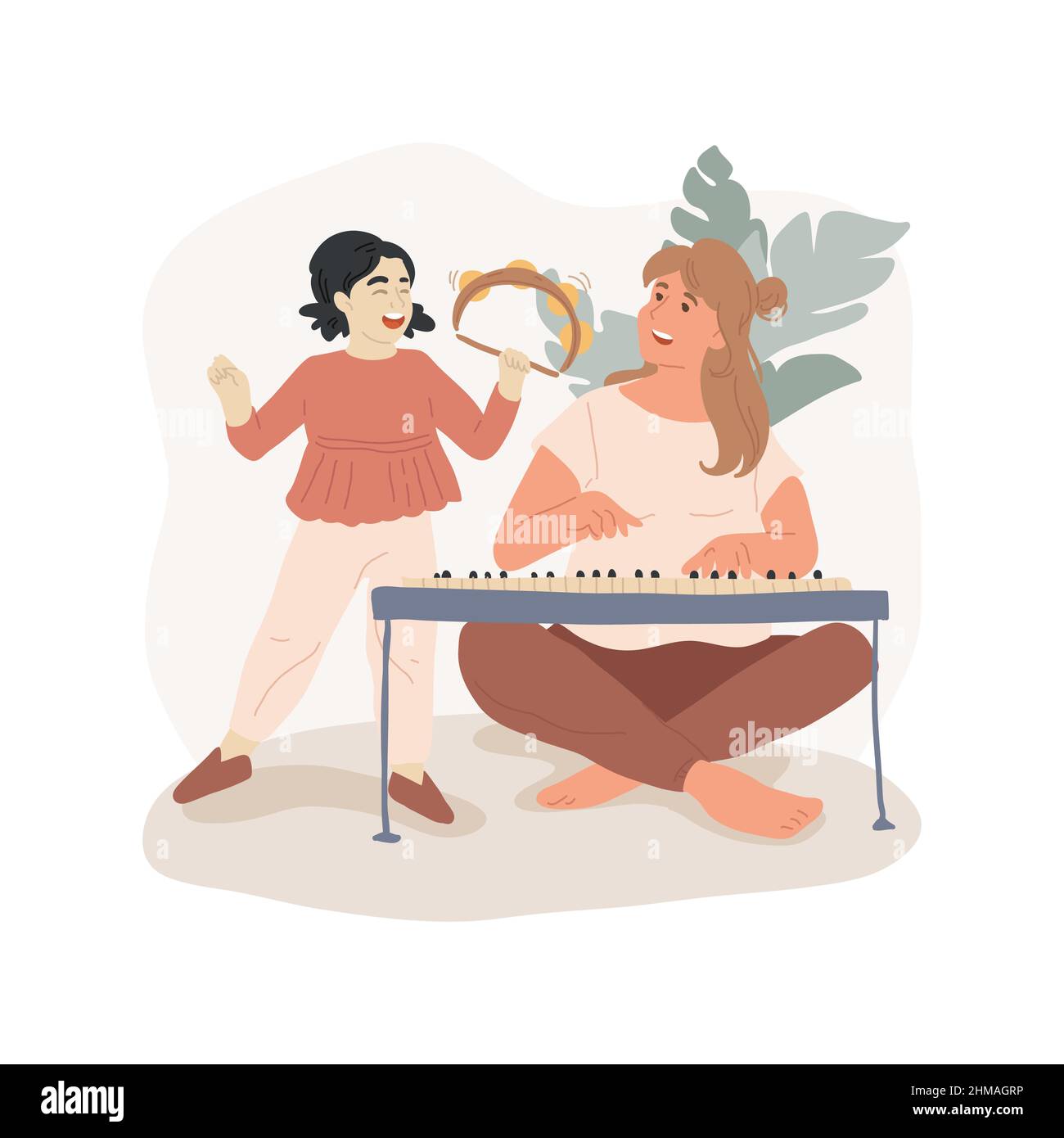 Singing song with a child isolated cartoon vector illustration. Mom ...