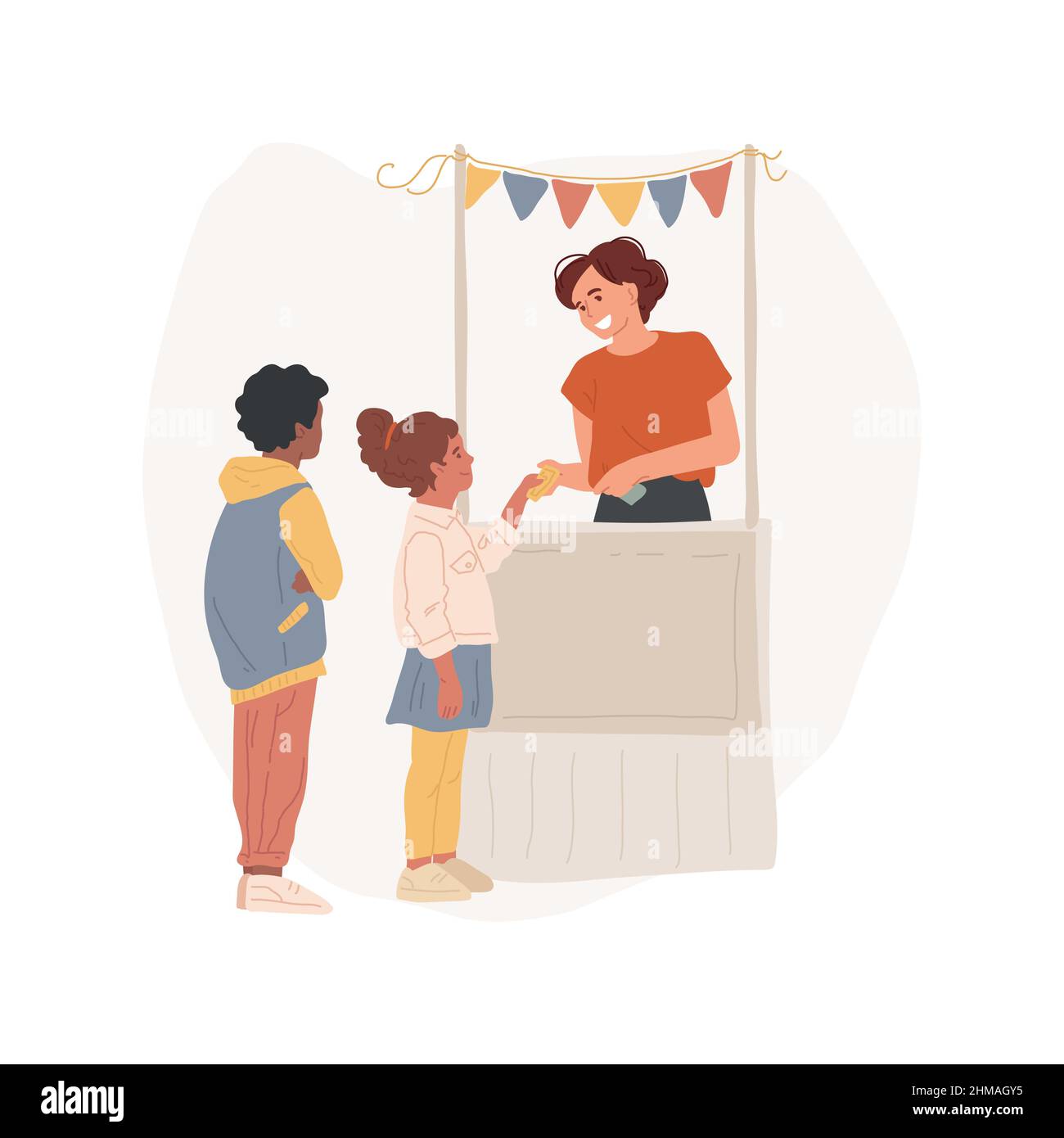 Buying a ticket isolated cartoon vector illustration. Child buying ...