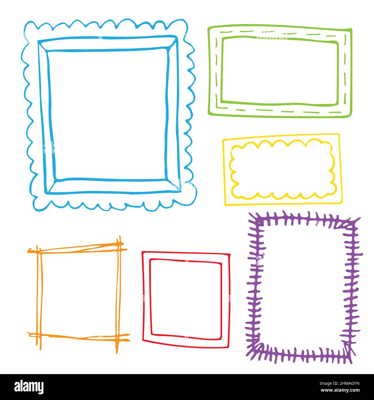 Set of hand drawn doodle frames, squares, vector borders design ...