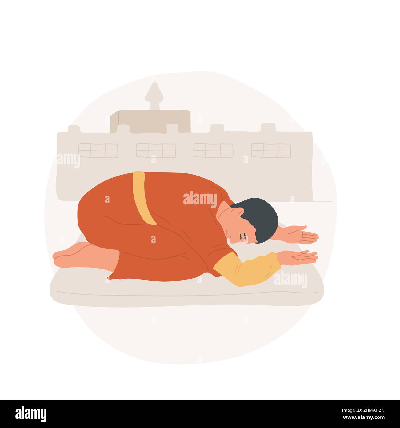 Bowing abstract concept vector illustration. Buddhist worshipper man ...