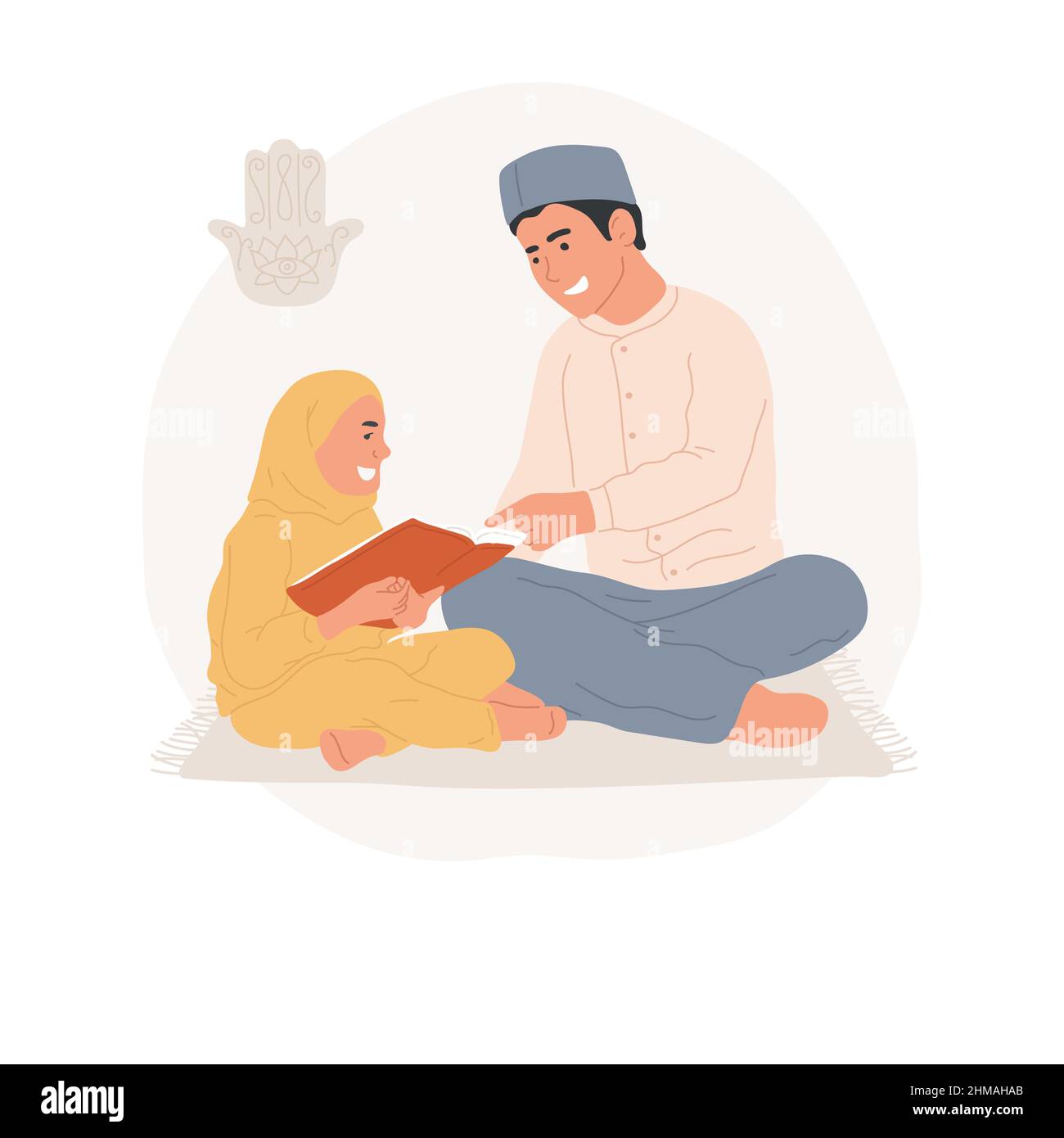 Reading Quran abstract concept vector illustration. Muslim religious ...