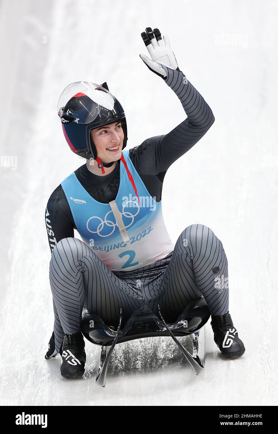 Beijing, China. 8th Feb, 2022. Madeleine Egle of Austria greets the ...