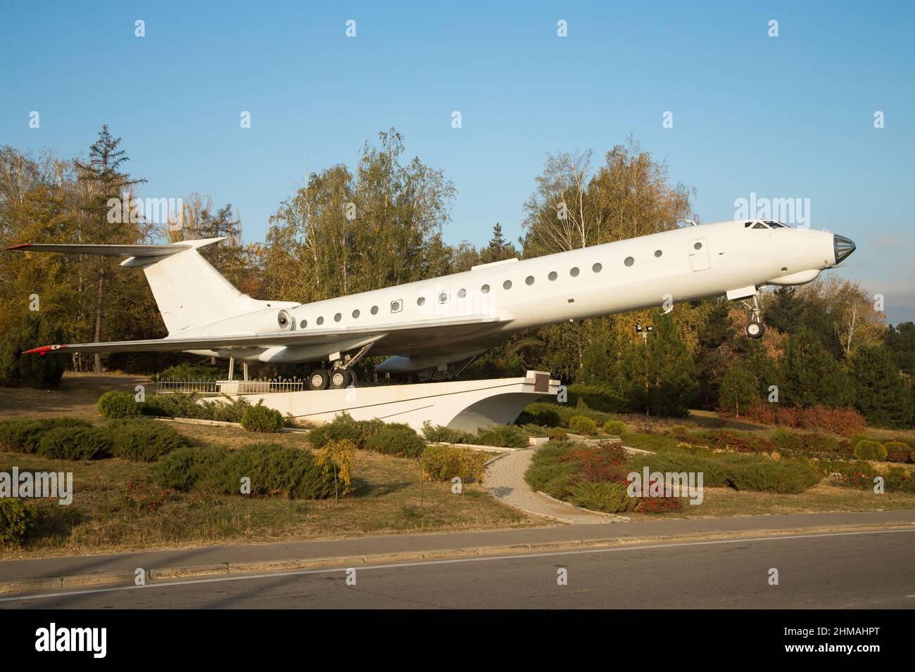Monument of tu-134 plane at the entrance to Chisinau airport Stock ...
