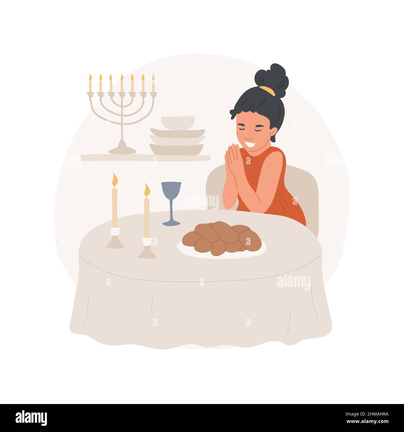 Shabbat prayer abstract concept vector illustration. Jewish little girl ...