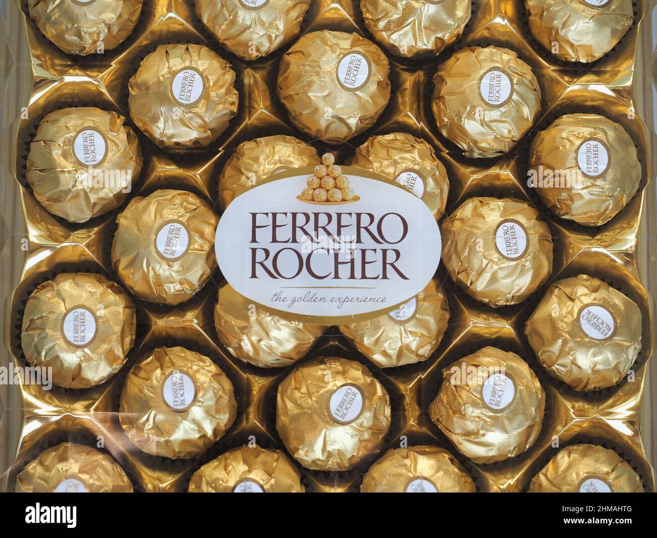 ALBA, ITALY - CIRCA JANUARY 2022: Box of Ferrero Rocher praline candy ...