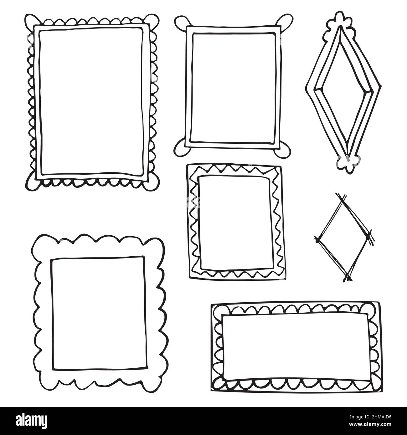 Set of hand drawn doodle frames, squares, vector borders design ...